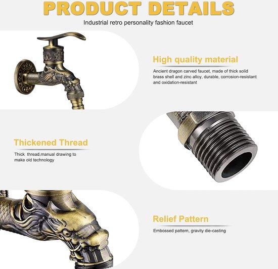 waterkraan tuin antiek messing, nostalgische waterkraan tuin, 1/2 inch ...