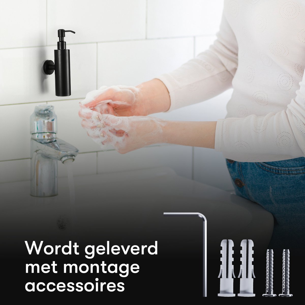 Selotus - Zeeppomp Zwart - Zeepdispenser wandmontage – Stainless ...