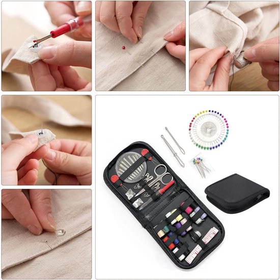 Naaiset met 68 naai-accessoires, naald en draad, draagbare mini-naaiset ...