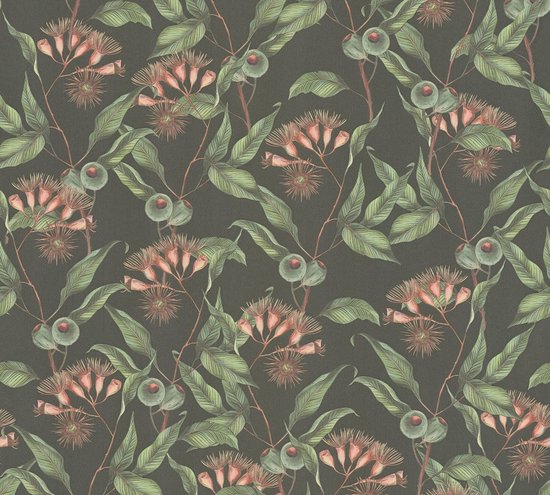BLADEREN EN BLOEMEN BEHANG | Floraal - Zwart Groen Rood - Living Walls ...