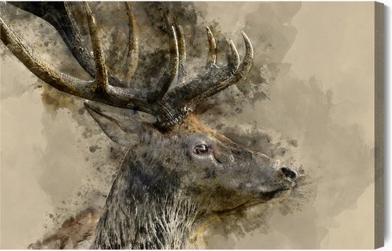 Schilderijkoning - Canvas Schilderij Hert Met Groot Gewei - 100 x 70 cm ...