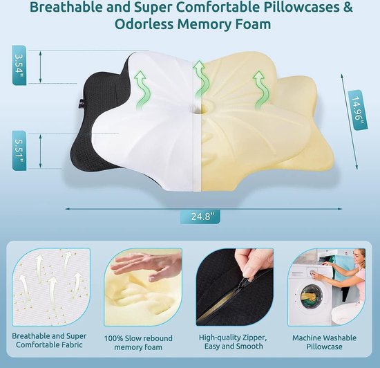 Memory Foam kussen, ergonomisch orthopedisch hoofdkussen, neksteunkussens bieden zij-,... | bol