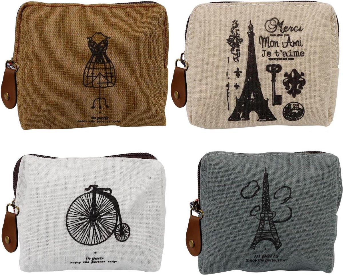 Portemonnee mini, kleine portemonnee voor dames, 4 stuks, vintage ...