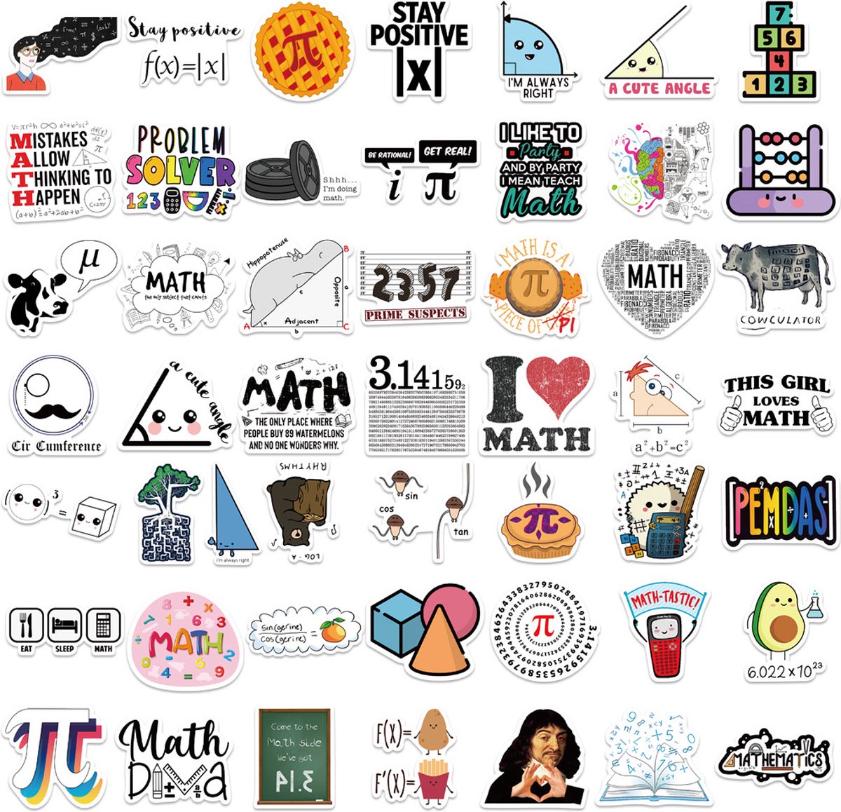 Grappige Stickers met Wiskunde Thema - 50 Stickers voor scholieren en ...