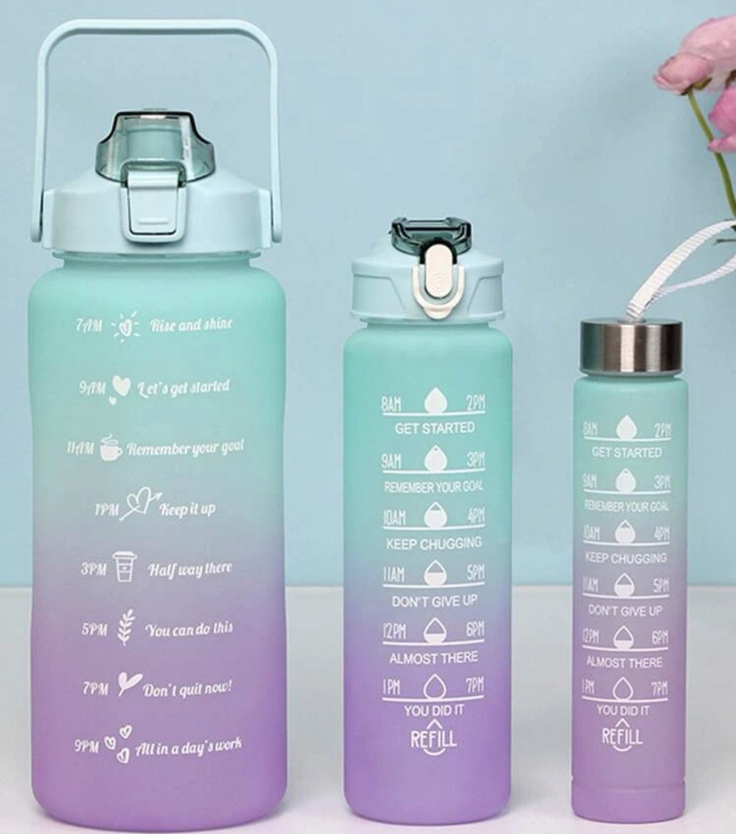 Drinkfles, set van 3 (2 l + 900 ml + 300 ml), lekvrij, BPA-vrij ...