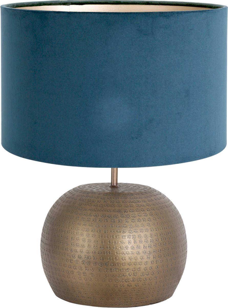 Tafellamp Brass Rond met kap | 1 lichts | brons / blauw | metaal / stof ...