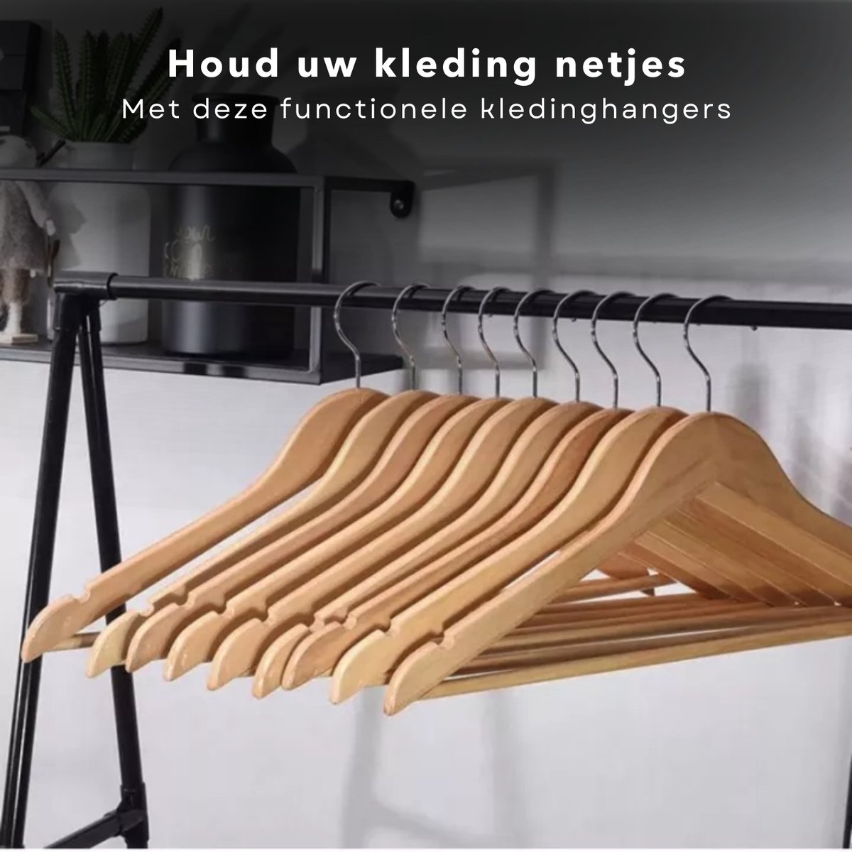 Cheqo® 8-delige Houten Kleerhanger Set - 45 cm Lengte - Perfect voor ...