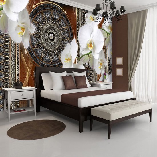 Fotobehang - Vlies Behang - Mandala en Orchideeën - Kunst - Bloemen ...