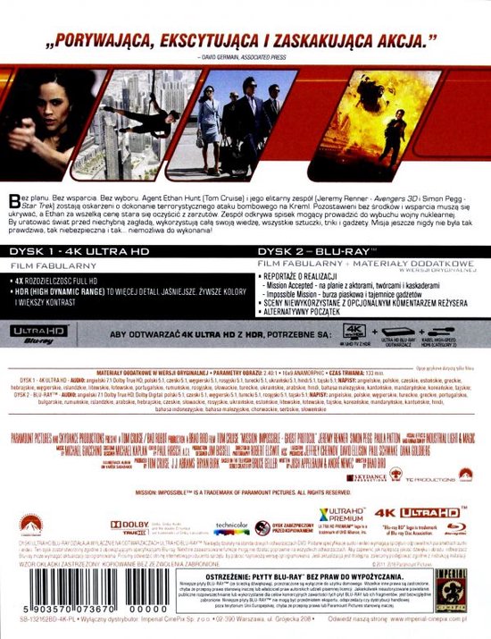 Mission: Impossible - Ghost Protocol [Blu-Ray 4K]+[Blu-Ray], Jeremy ...