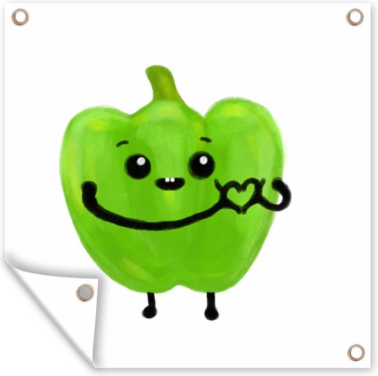 Tuindoek Illustratie van een groene paprika met een gezicht - 100x100 ...