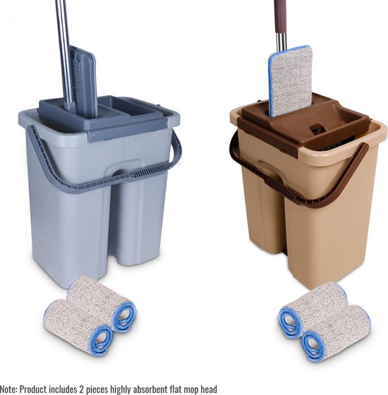 Mop - Moppenset - Dweil - Bruine uitgaven - Platte dweil met grijze ...