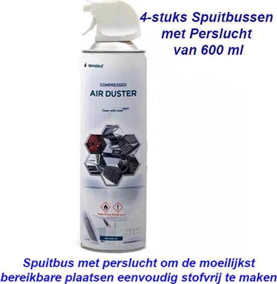 4 x 600ML - Gembird spuitbus met perslucht- Compressed Air - Air Duster ...