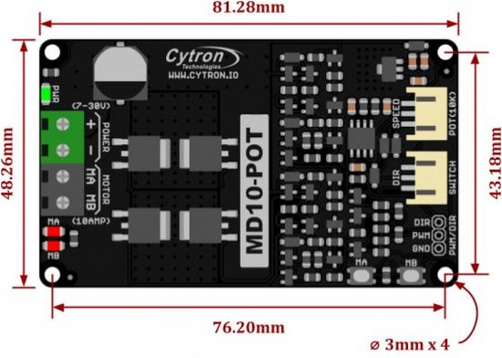 10 Amp 7V-30V Potentiometer & Switch Control DC Motor Driver MD10-Pot ...
