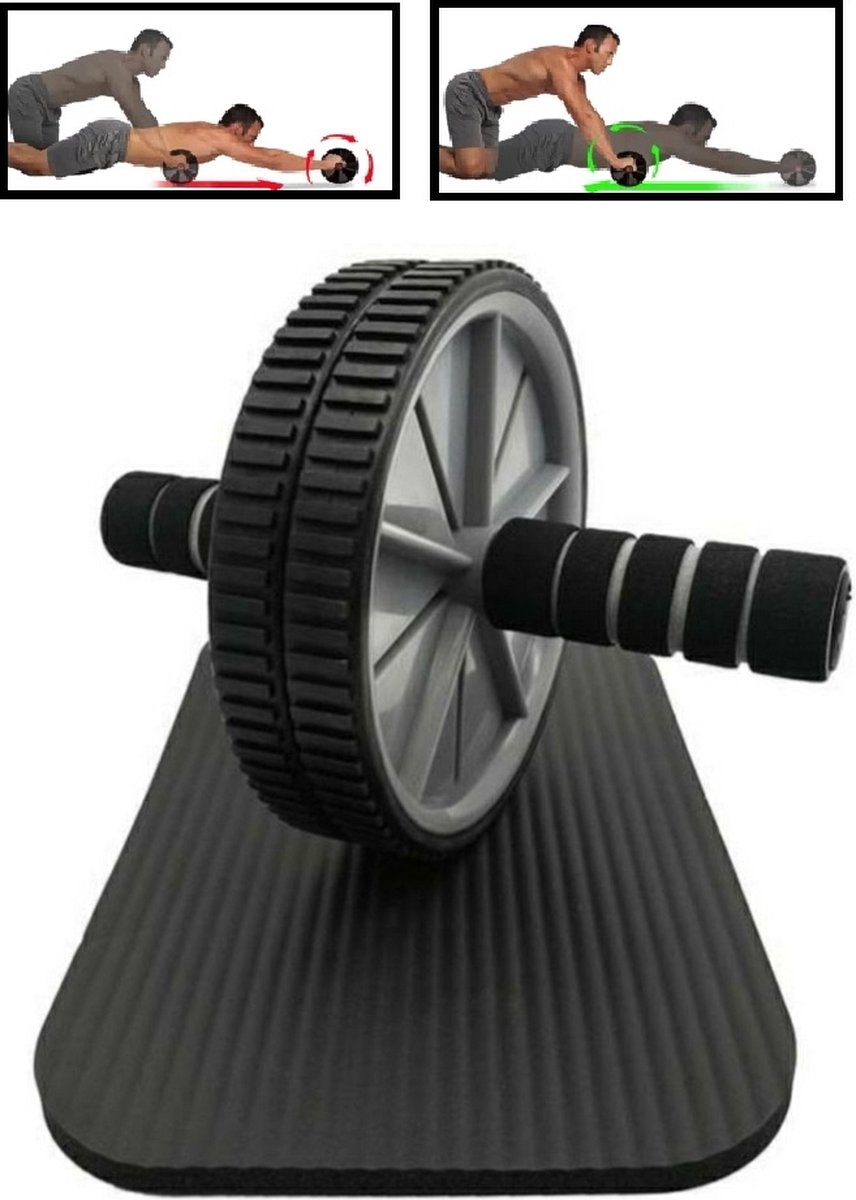 Fitness Wiel met Knie Mat - Buikspier - Trainingswiel - Gewrichten - Sporten - Ab... | bol.com