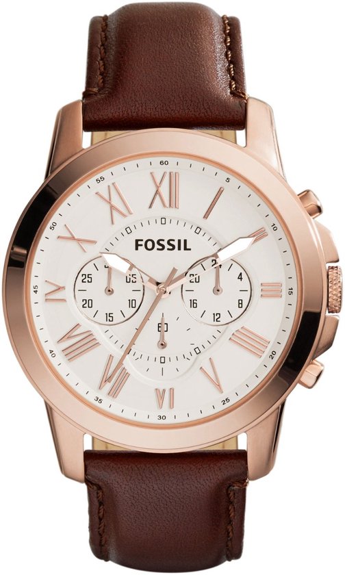 Fossil Grant FS4991 - Horloge - 44 mm - Leer - Bruin | bol.com