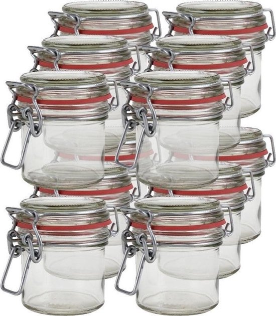bol.com | 12x Mini weckpot/inmaakpot 100 ml met rode rubberen ring ...