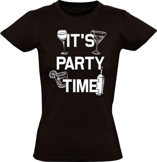 It's party time dames t-shirt zwart | feest | funny | cadeau | maat S ...