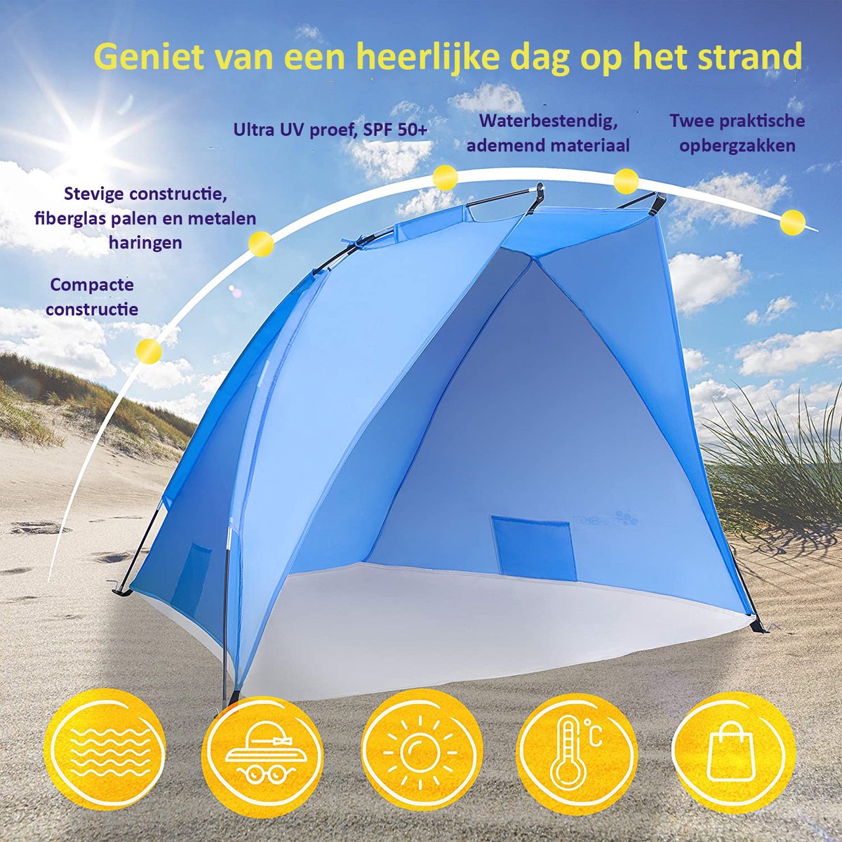 Sens Design Strandtent - windscherm strand - Blauw | bol.com