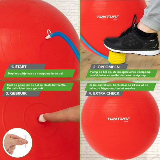 Tunturi Fitnessbal - Gymball - Swiss ball - 90 cm - Incl. pomp - Rood ...