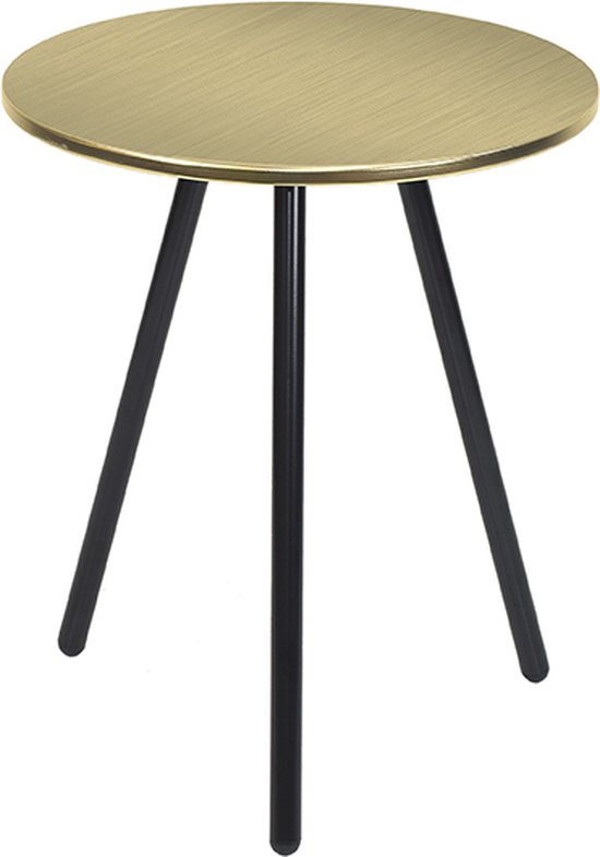 Side table Disc - Staal Antiek Goud, Zwarte poten - 42x47cm | bol.com