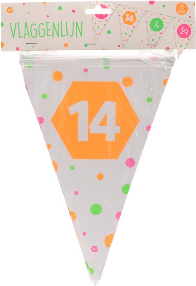 Vlaggenlijn | 14 jaar | 4 meter | 15 vlaggen | enkelzijdig bedrukt ...