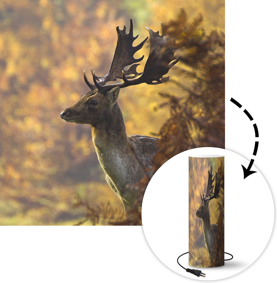Lampe - Veilleuse - Lampe de table chambre - Cerf - Bois - Automne - 70 ...