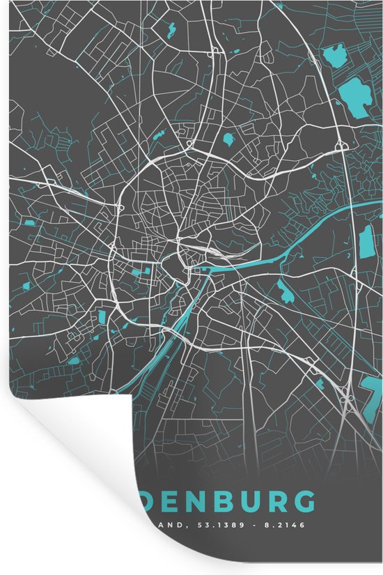 Muurstickers - Sticker Folie - Oldenburg – Stadskaart – Blauw ...