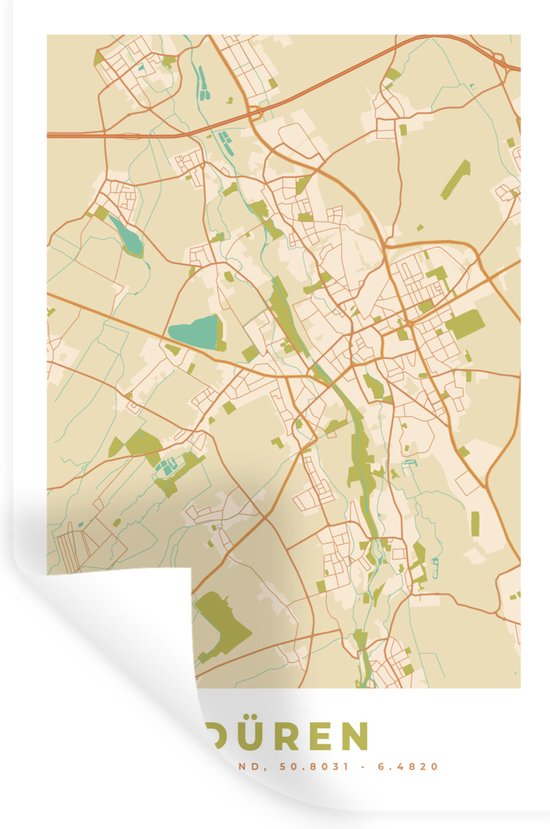 Muurstickers - Sticker Folie - Plattegrond - Düren - Kaart - Vintage ...