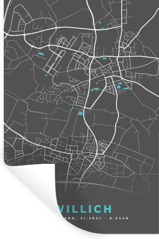 Stickers muraux - Plan de la ville - Carte - Willich - Blauw ...