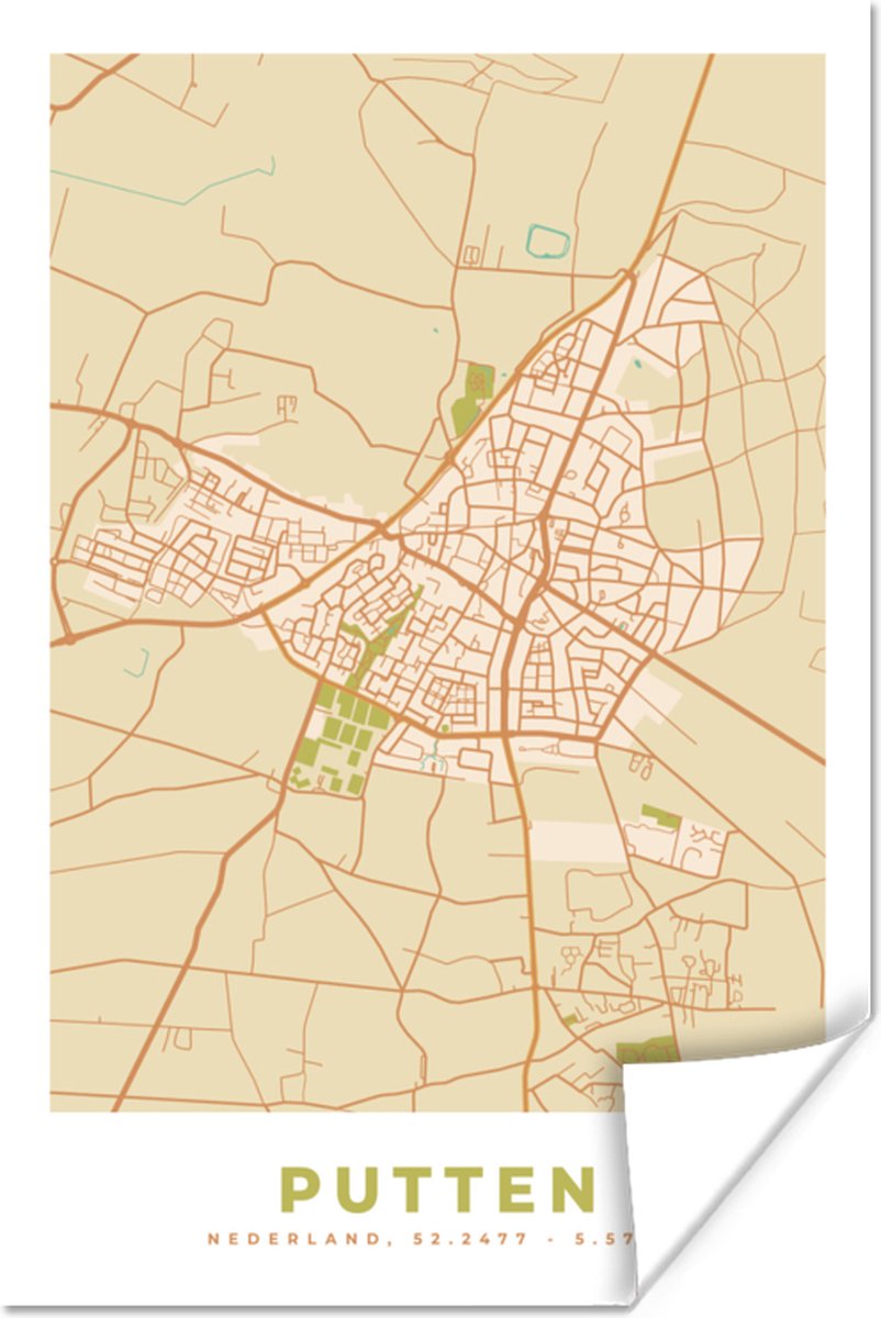 Poster Putten - Plattegrond - Kaart - Stadskaart - 80x120 cm | bol.com