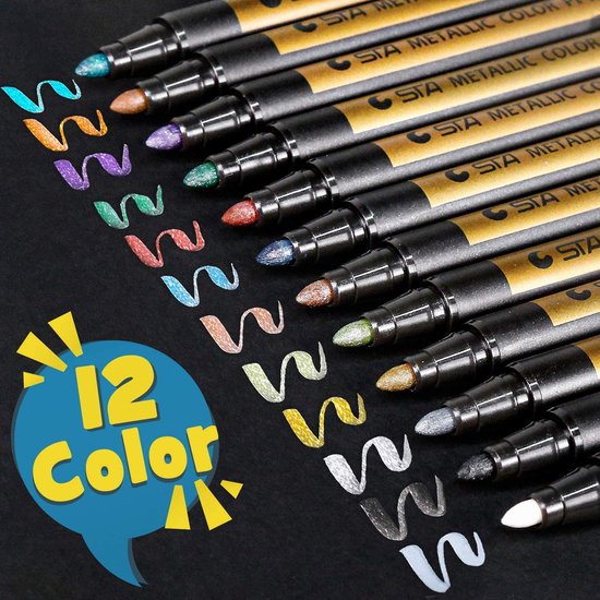 Metallic Brush Pennen set - 12 kleuren - Penseelstiften voor knutselen ...