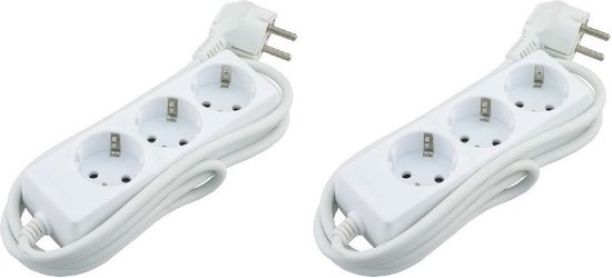 2x stuks stekkerdozen - 3 aansluitingen / stekkers - 1,5 meter snoer | bol