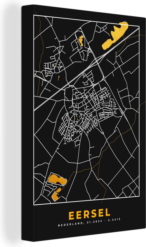 Canvas Schilderij Plattegrond - Kaart - Eersel - Goud - Stadskaart ...