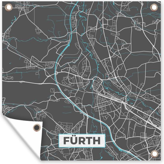 Tuindoek Plattegrond – Fürth– Blauw – Stadskaart – Kaart - Duitsland ...