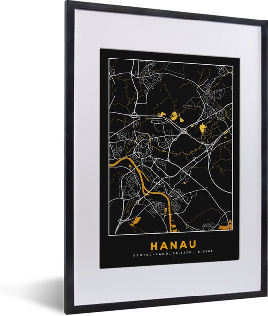 Fotolijst incl. Poster - Hanau - Kaart - Goud - Duitsland - Plattegrond ...