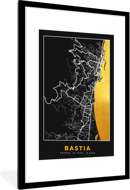 Fotolijst incl. Poster - Bastia - Plattegrond - Frankrijk - Kaart ...