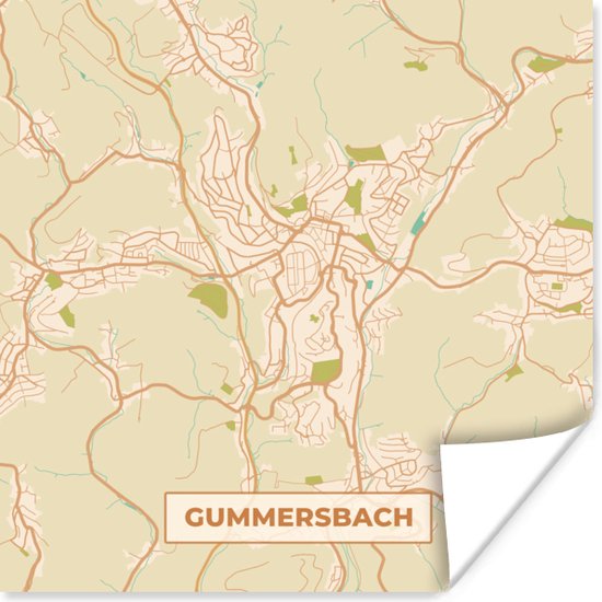 Poster Plattegrond - Gummersbach - Stadskaart - Vintage - Kaart - 50x50 ...