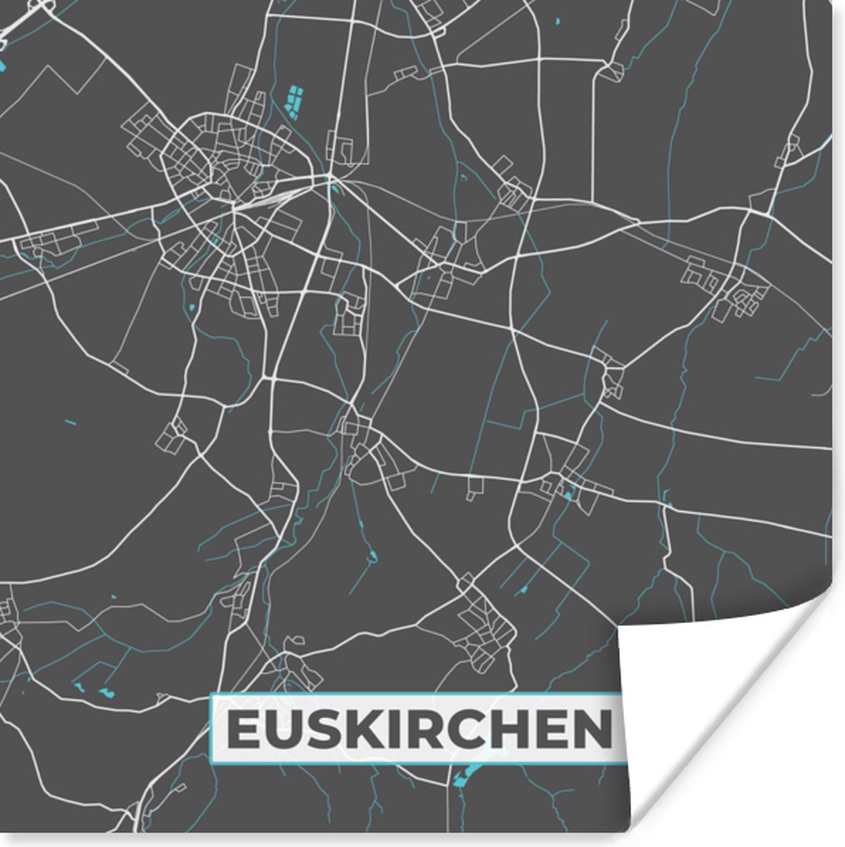 Poster Plattegrond – Euskirchen – Blauw – Stadskaart – Kaart ...