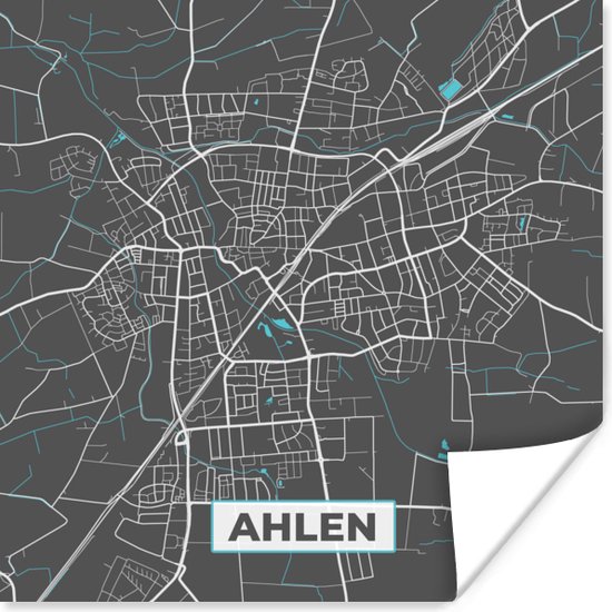 Poster Stadskaart – Kaart – Ahlen – Blauw – Duitsland – Plattegrond ...