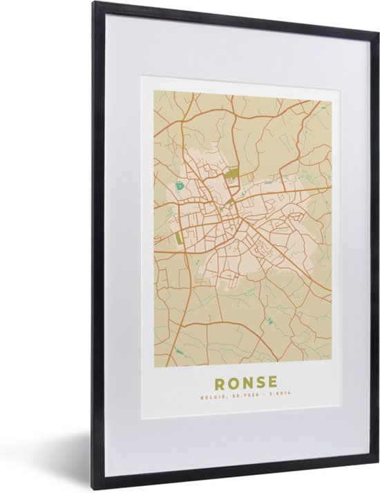 Fotolijst incl. Poster - België - Plattegrond - Kaart - Ronse ...