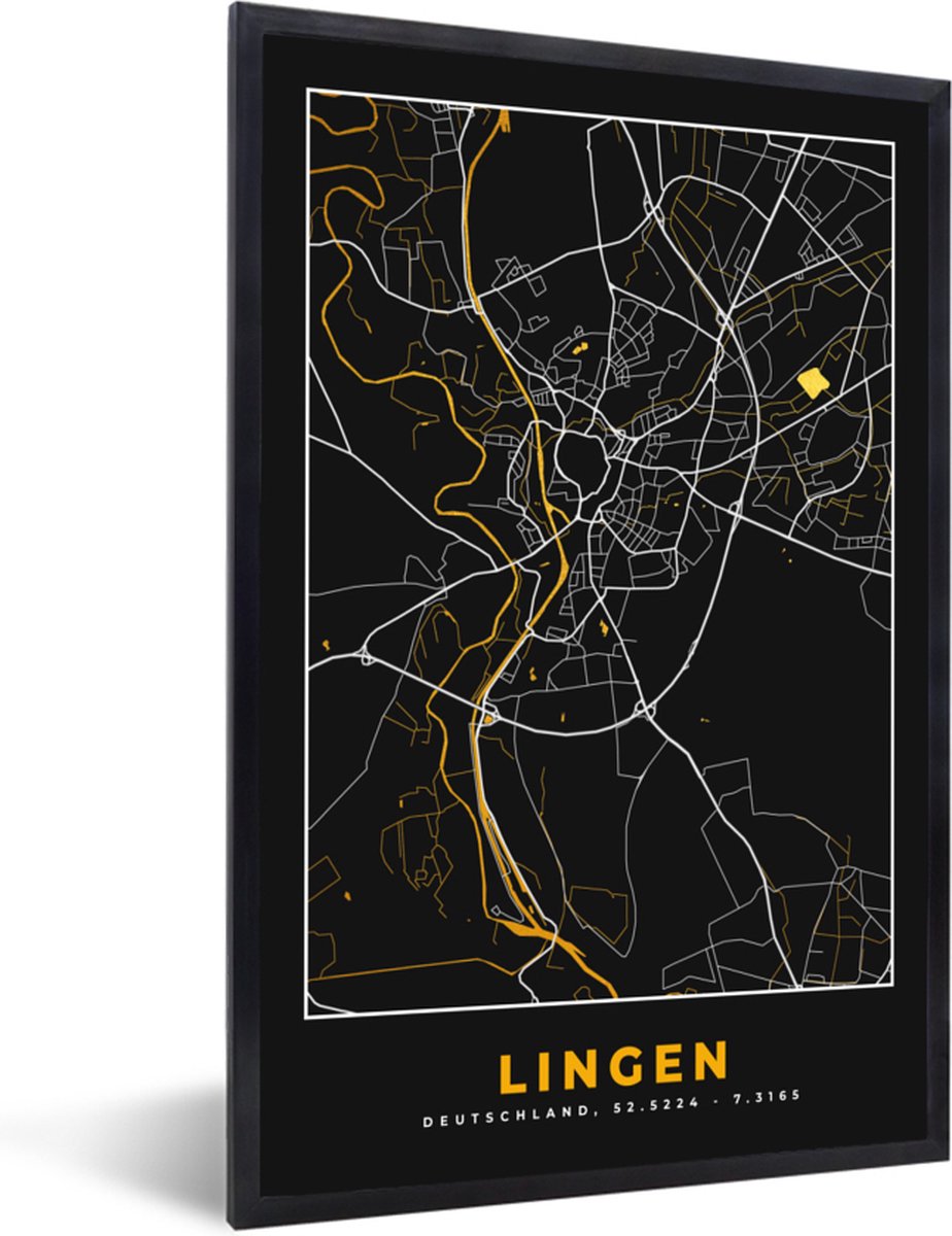 Fotolijst incl. Poster - Lingen – Stadskaart – Gold – Plattegrond ...