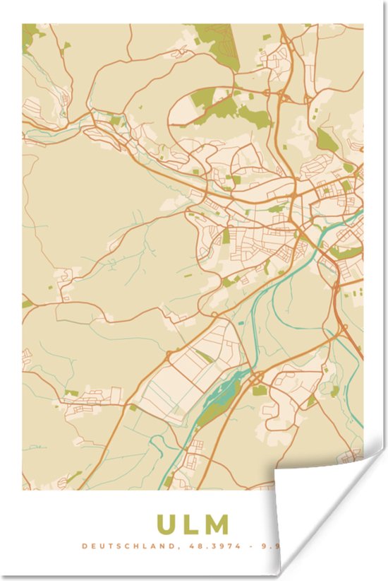 Poster Ulm - Plattegrond - Vintage - Kaart - Stadskaart - 20x30 cm | bol