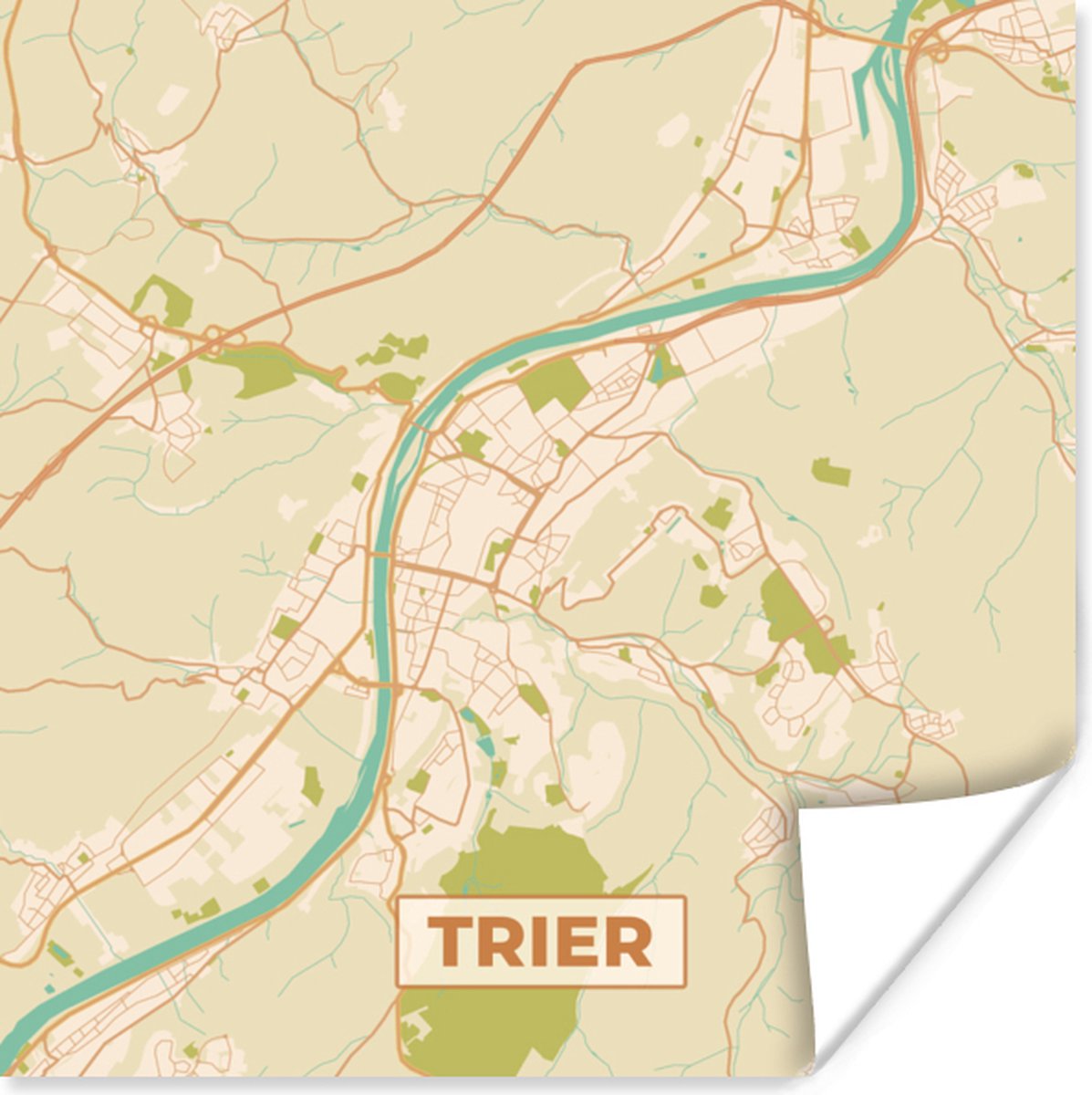Poster Trier - Vintage - Kaart - Plattegrond - Stadskaart - 50x50 cm ...