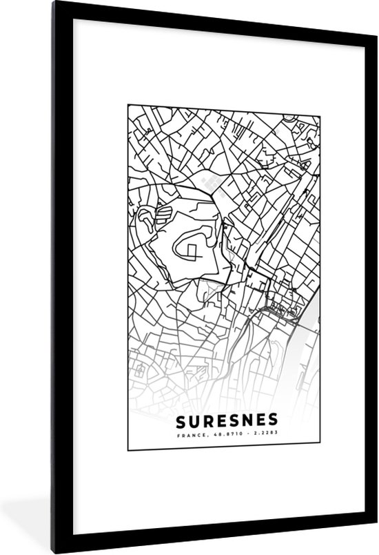 Cadre photo avec affiche Zwart Wit- Carte - Plan de la ville - Suresnes ...