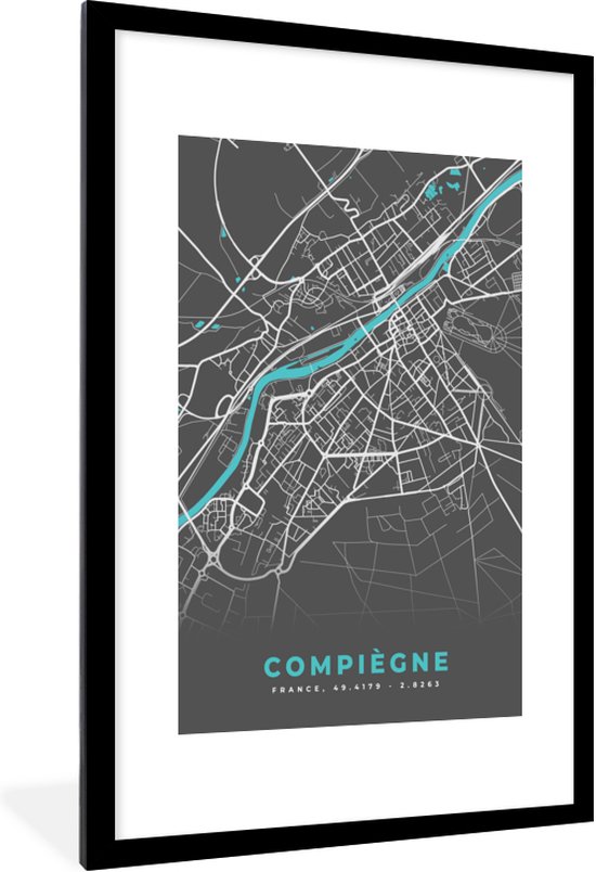 Fotolijst incl. Poster - Compiègne - Kaart - Stadskaart - Plattegrond ...