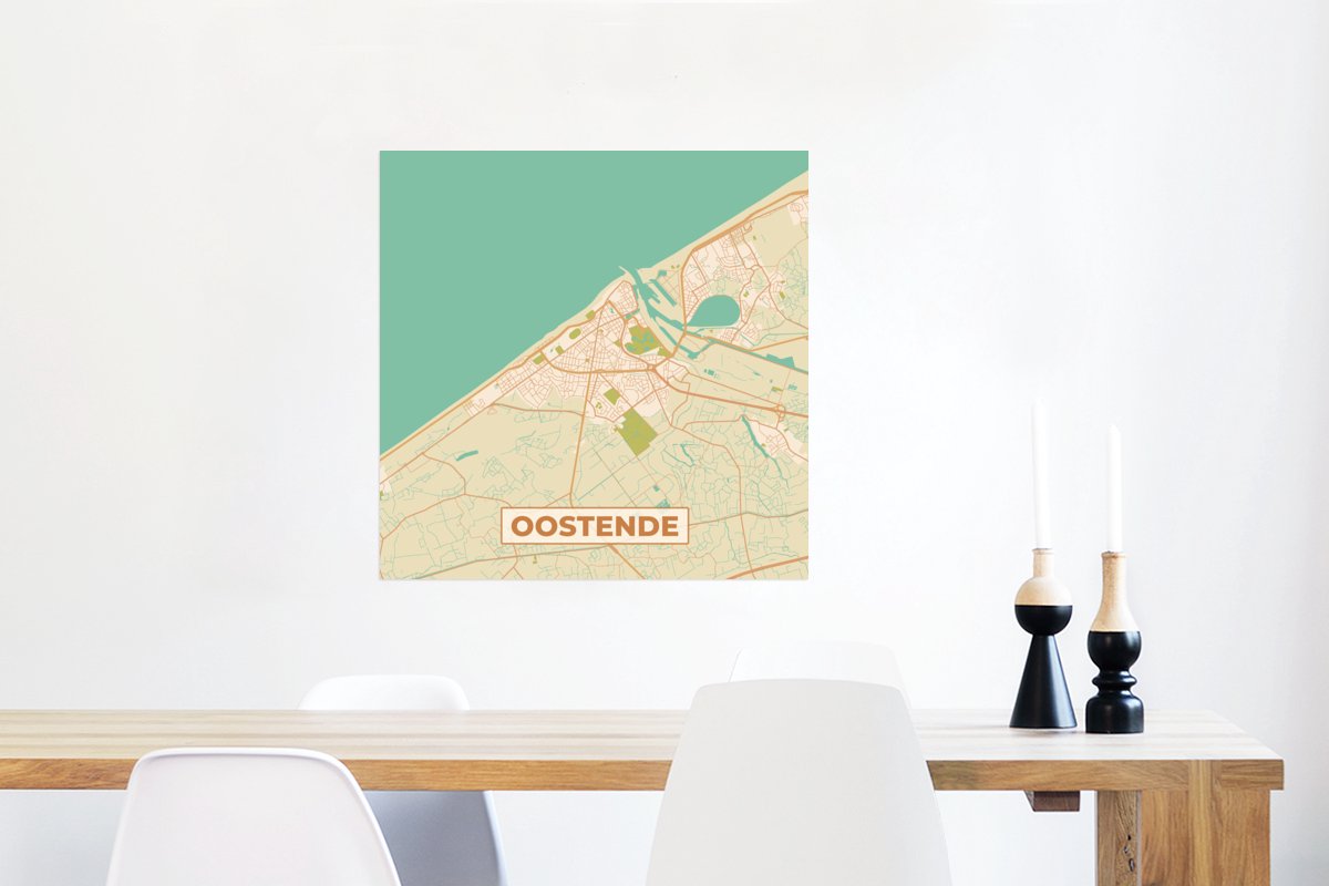 Poster Plattegrond - Stadskaart - Oostende - België - Kaart - 50x50 cm ...
