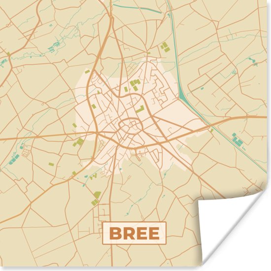 Poster Kaart - Stadskaart - Retro - Bree - Plattegrond. - 100x100 cm ...