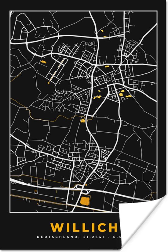 Poster Stadskaart – Kaart – Willich – Gold – Duitsland – Plattegrond ...