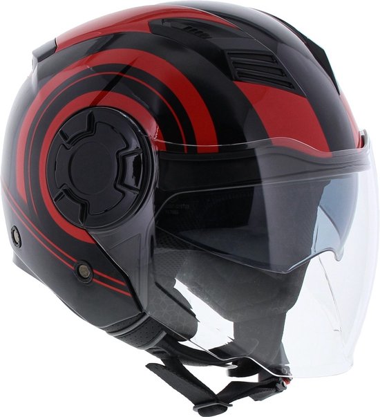 Vito Isola jethelm glans zwart rood XL - Scooterhelm & Motorhelm | bol