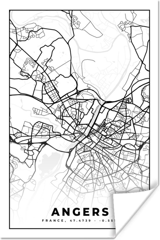 Affiche Plan de ville - Angers - Plan - Carte - France - Zwart et blanc ...